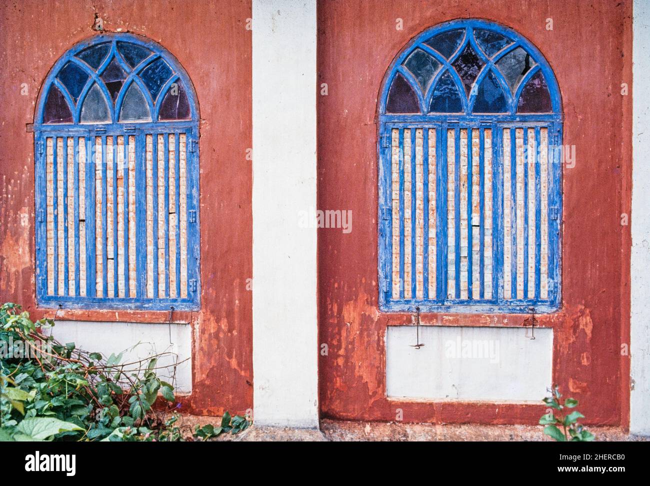 05 28 2021 Portuguese style Fish Scale windows on an old building in ...