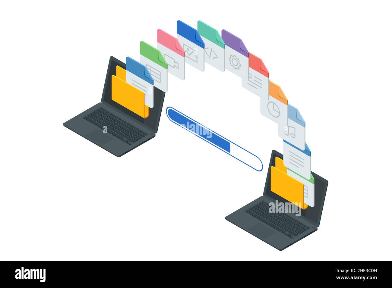 Isometric file in database, document flow management concept. Cloud ...