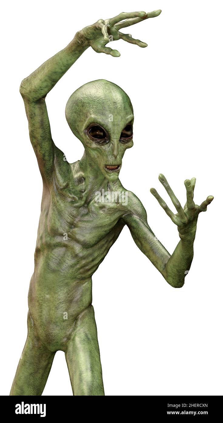 3D rendering of a green alien isolated on white background Stock Photo ...