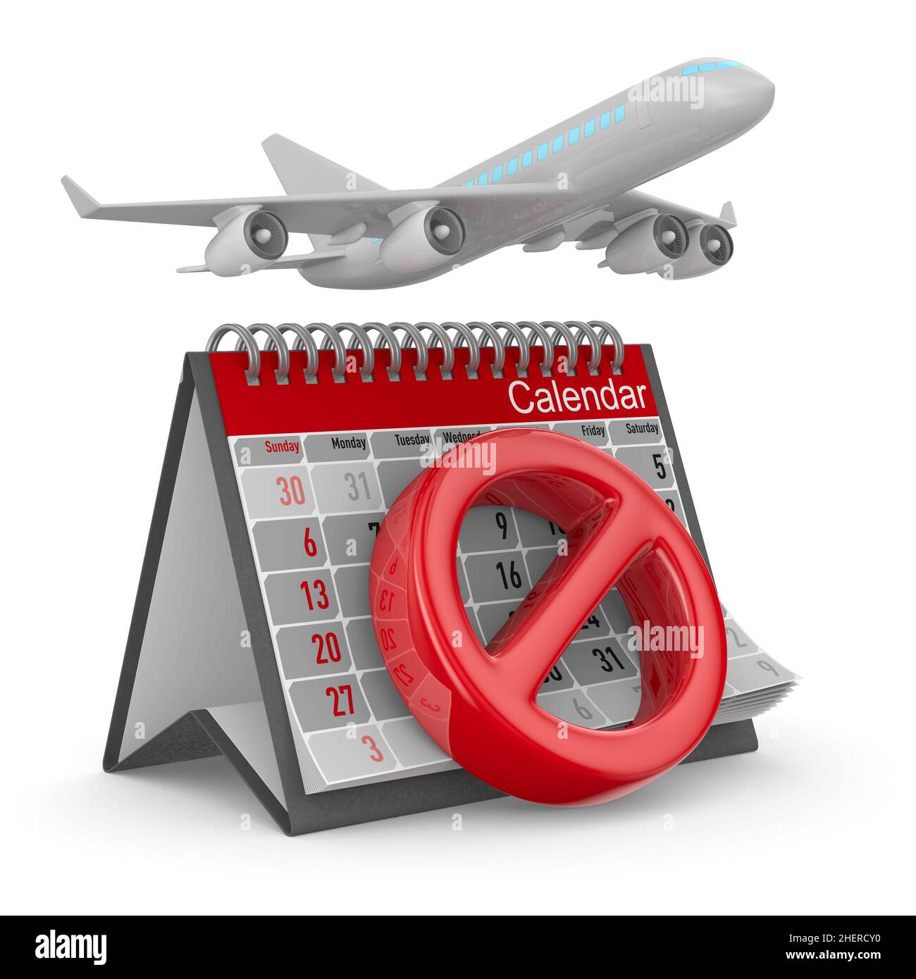 airplane and calendar on white background. Isolated 3D illustration ...