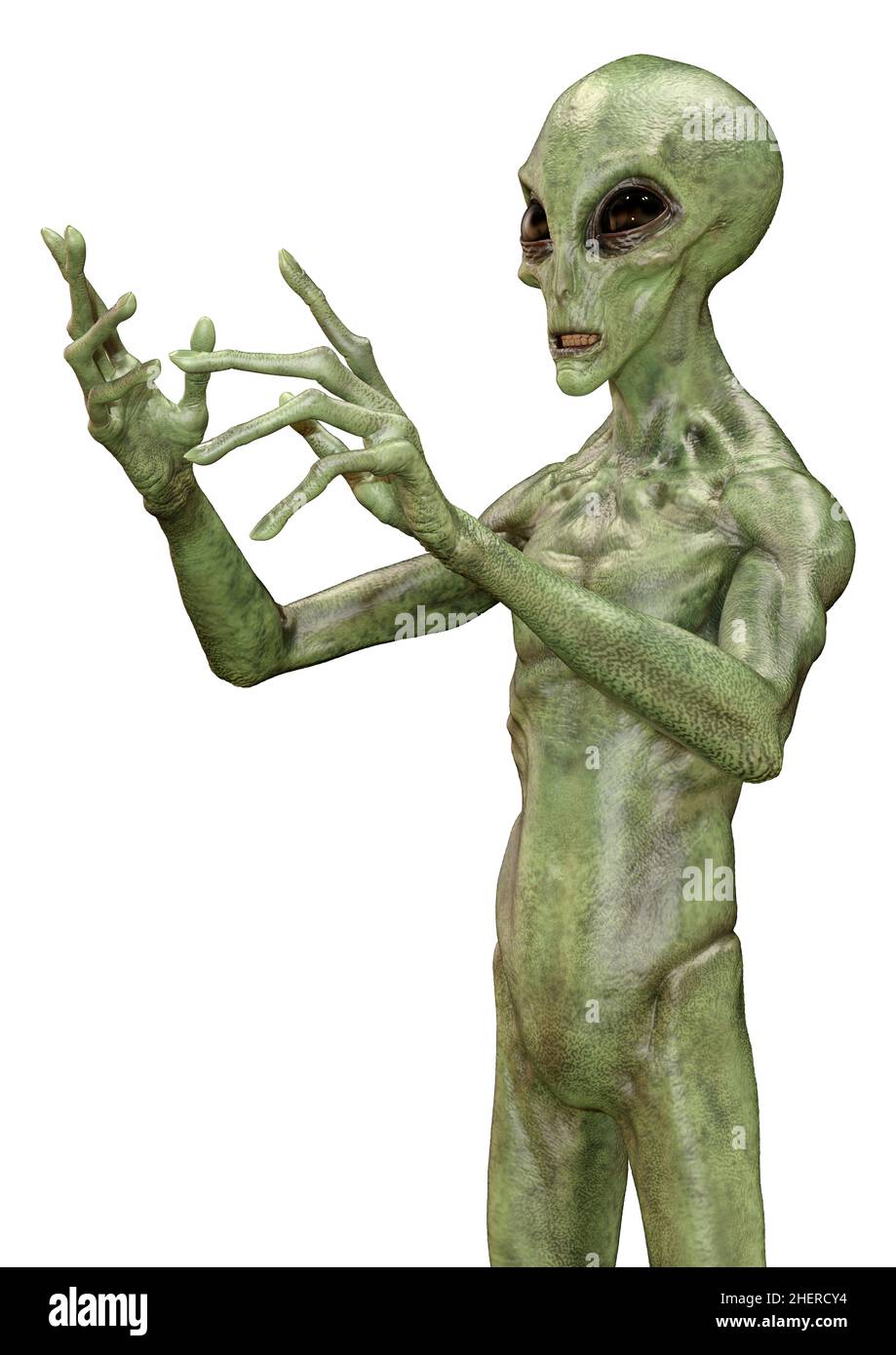 3D rendering of a green alien isolated on white background Stock Photo ...