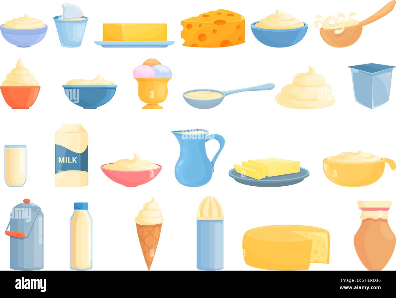 Cream milk icons set cartoon vector. Liquid cream. Yogurt drop Stock ...