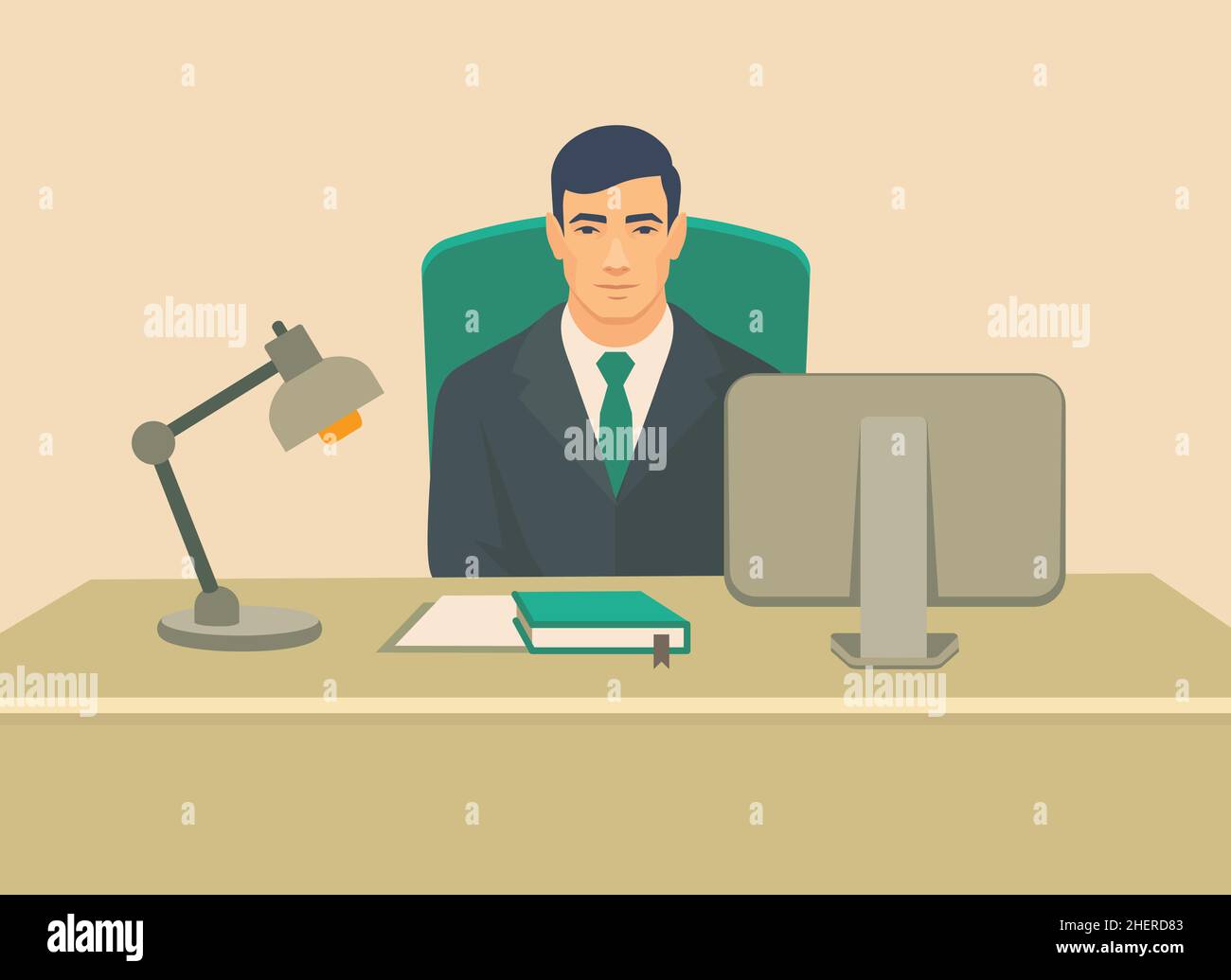 Desk office worker computer Stock Vector Images - Alamy