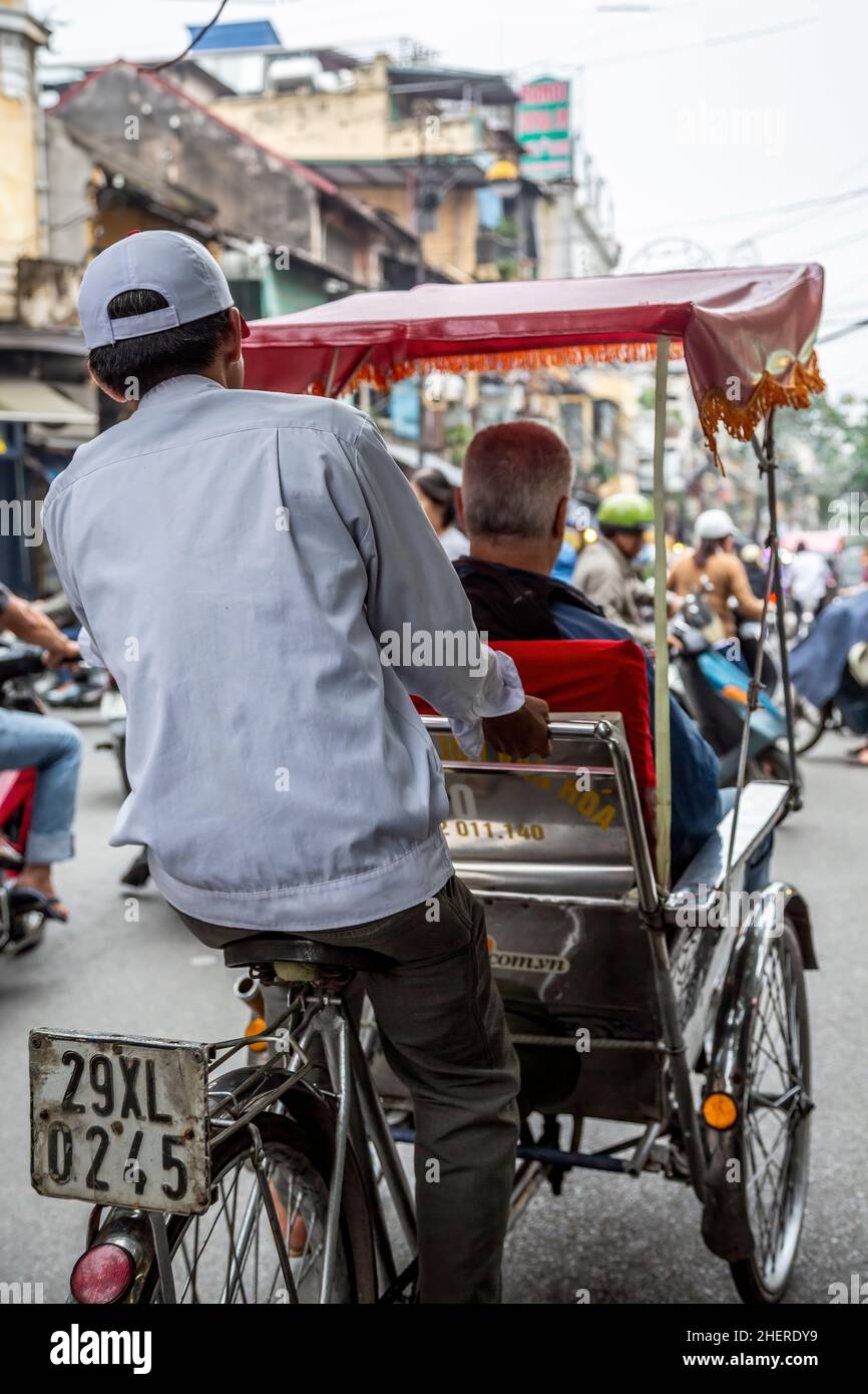 Bicycle rickshaw as seen from bicycle rickshaw ride, Old Quarter (aka ...