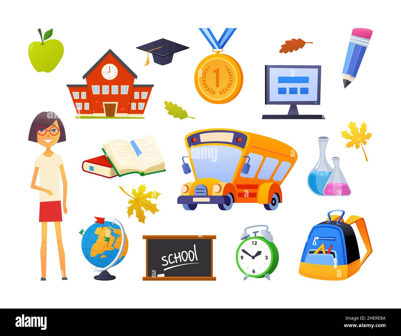 Primary school - colorful flat design style objects set. Neat detailed ...