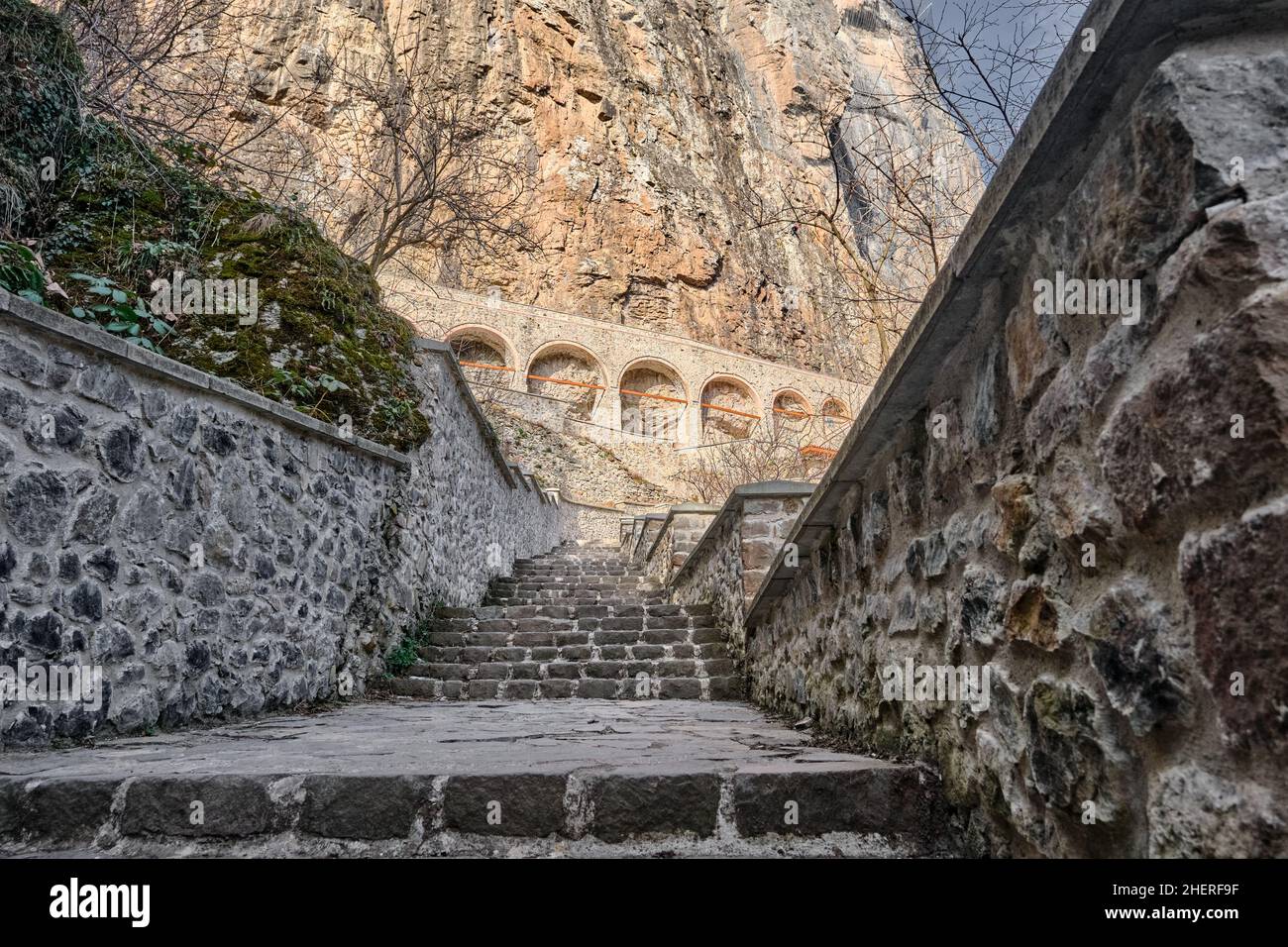 Sumela monastery, low angle photo from stone stairs, local name is ...