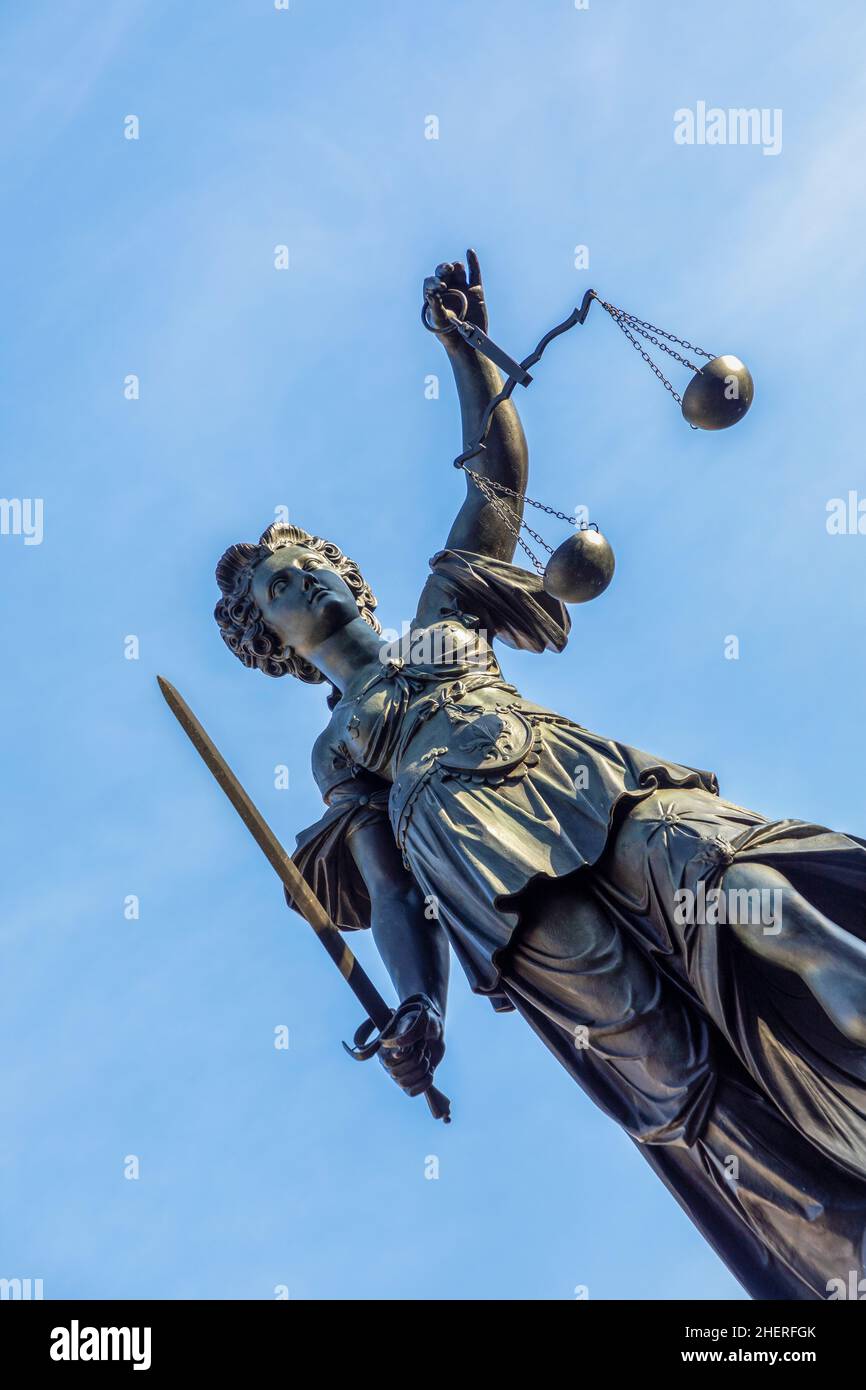 statue of lady justice at the roemer in Frankfurt, Germany Stock Photo ...