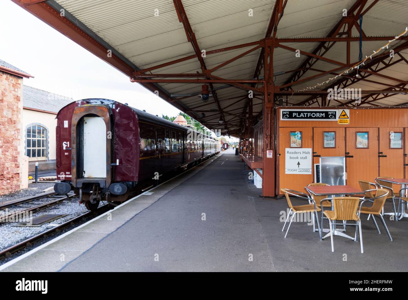 Minehead station, Somerset, UK with a stationary train before it ...