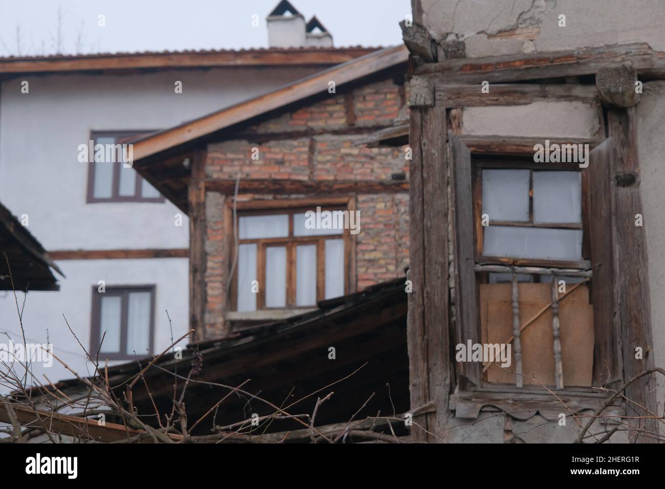 Windows of old houses to new apartments. Windows made of woods ...