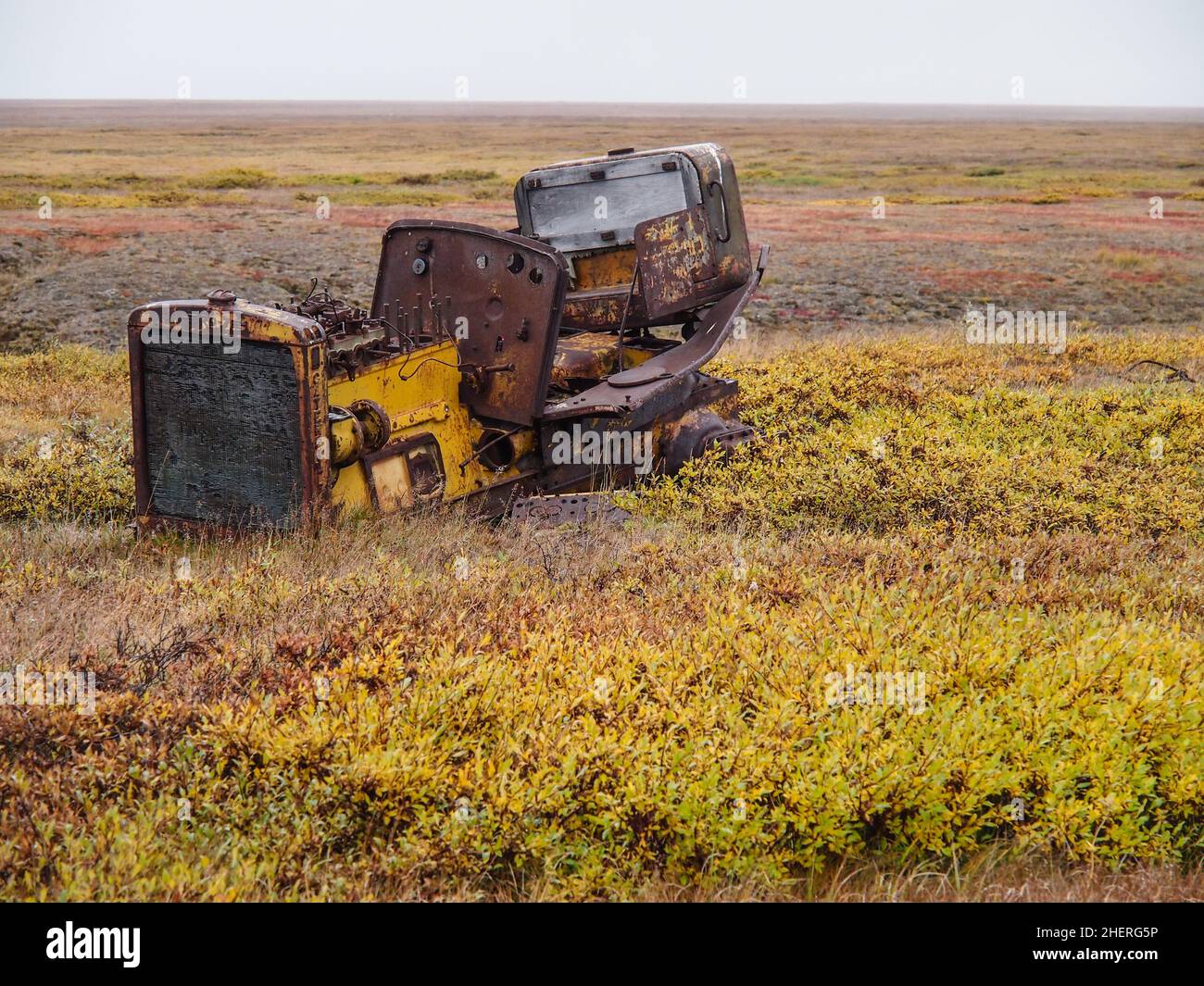 Remains of a Caterpillar RD-7 tractor in the tundra near the northern ...