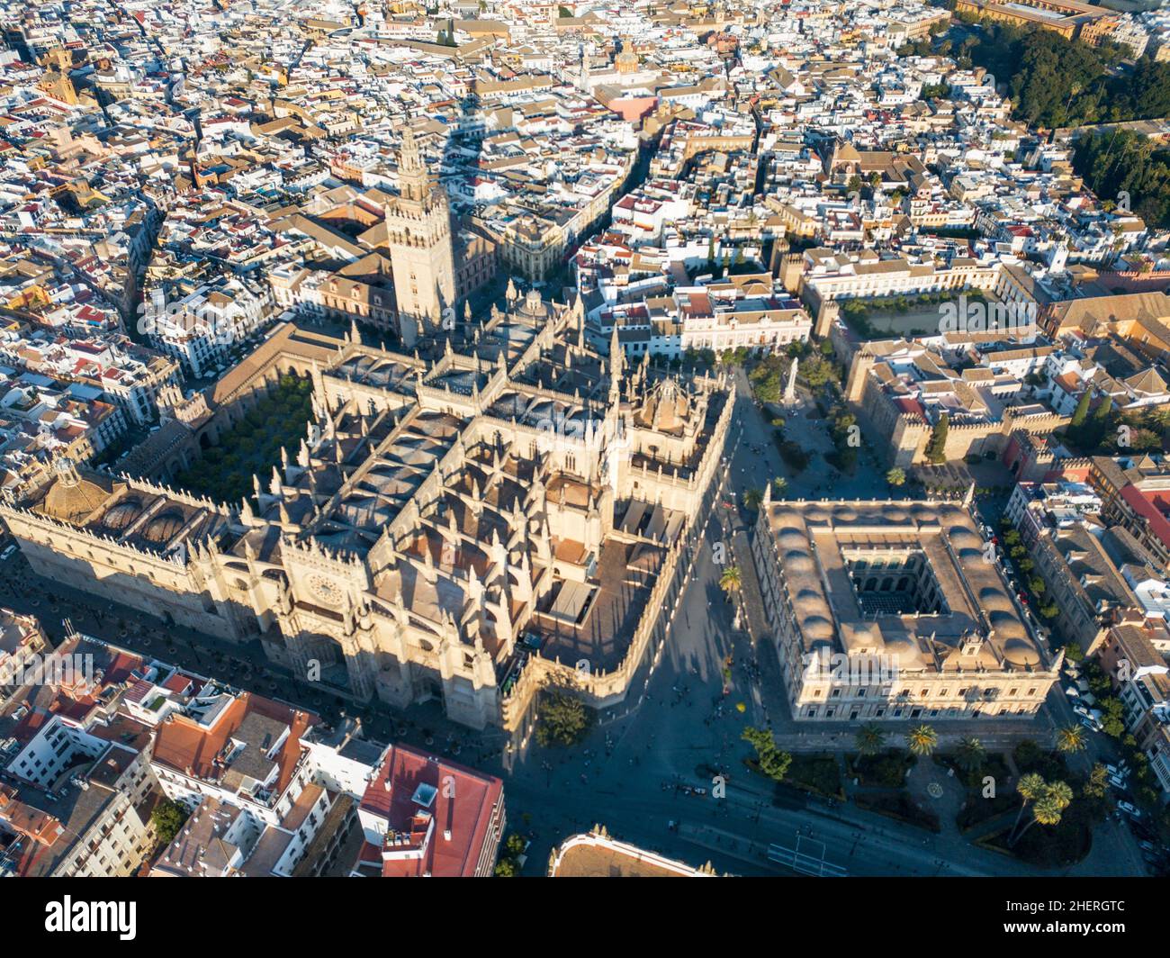Aerial view of Sevilla aerial view from the top of La Giralda Cathedral ...