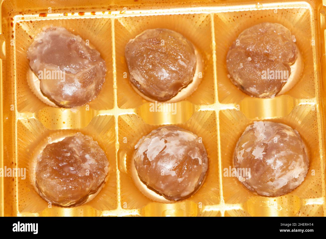 Traditional french candied chestnut in plastic packaging for Christmas ...