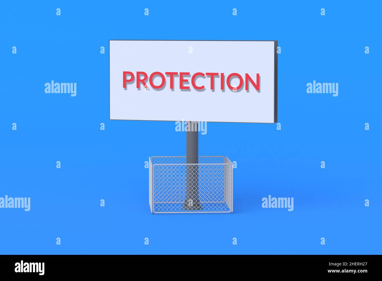 Billboard with word protection in grid fence. Advertising of a security ...