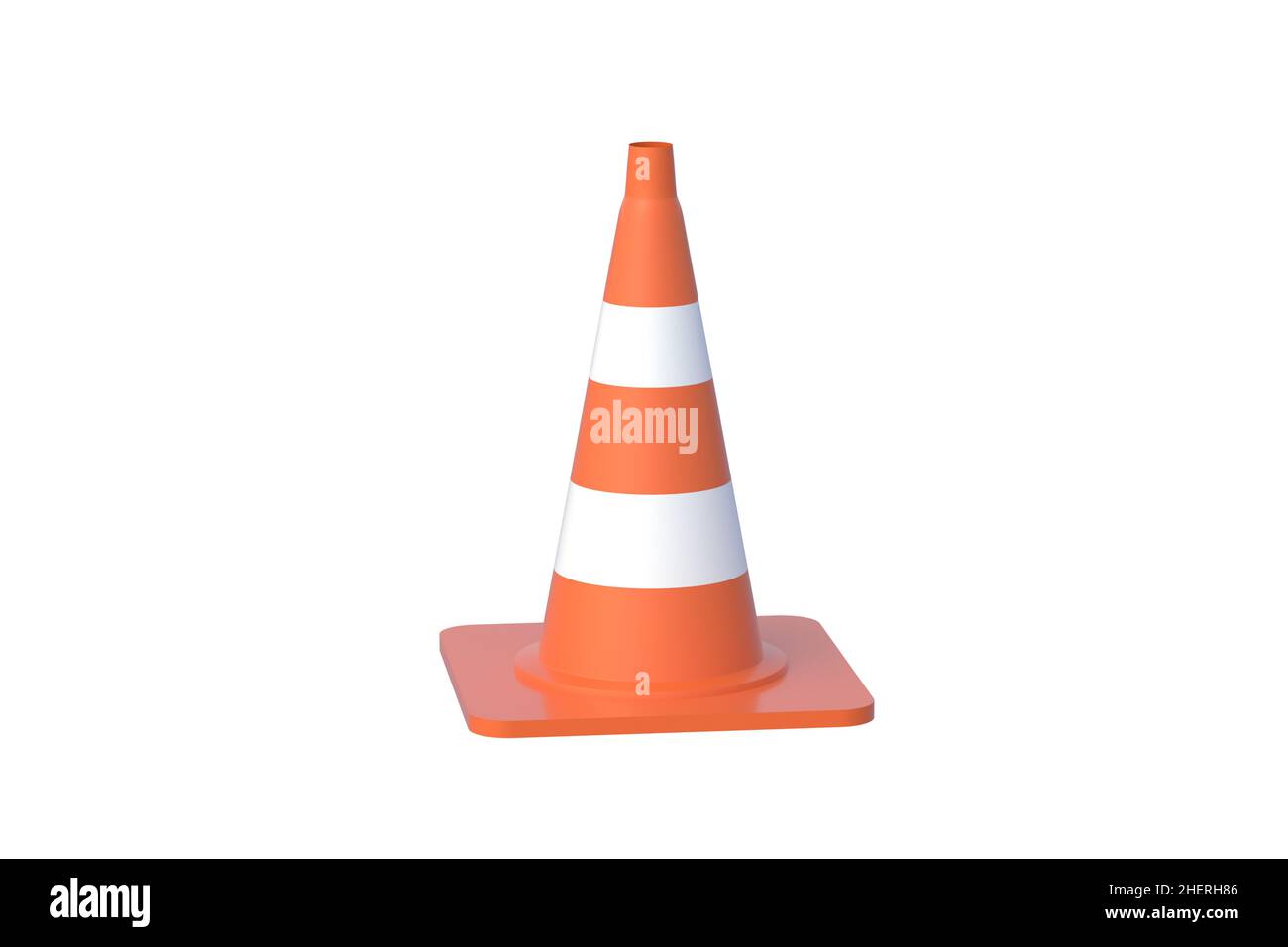 One striped road cone, barrier isolated on white background. 3d render ...