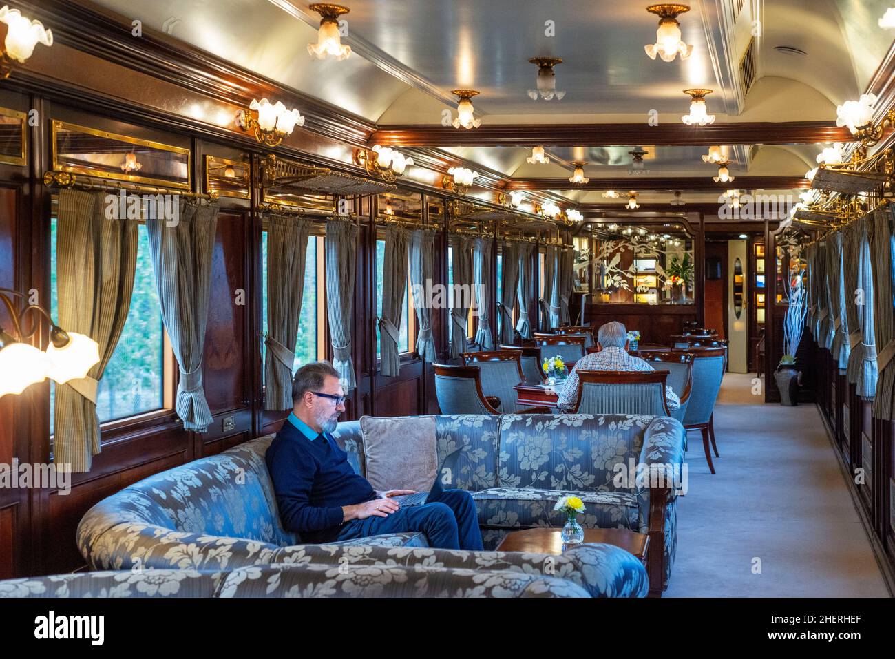 Saloon wagon of Al-Andalus luxury train travelling around Andalusia ...
