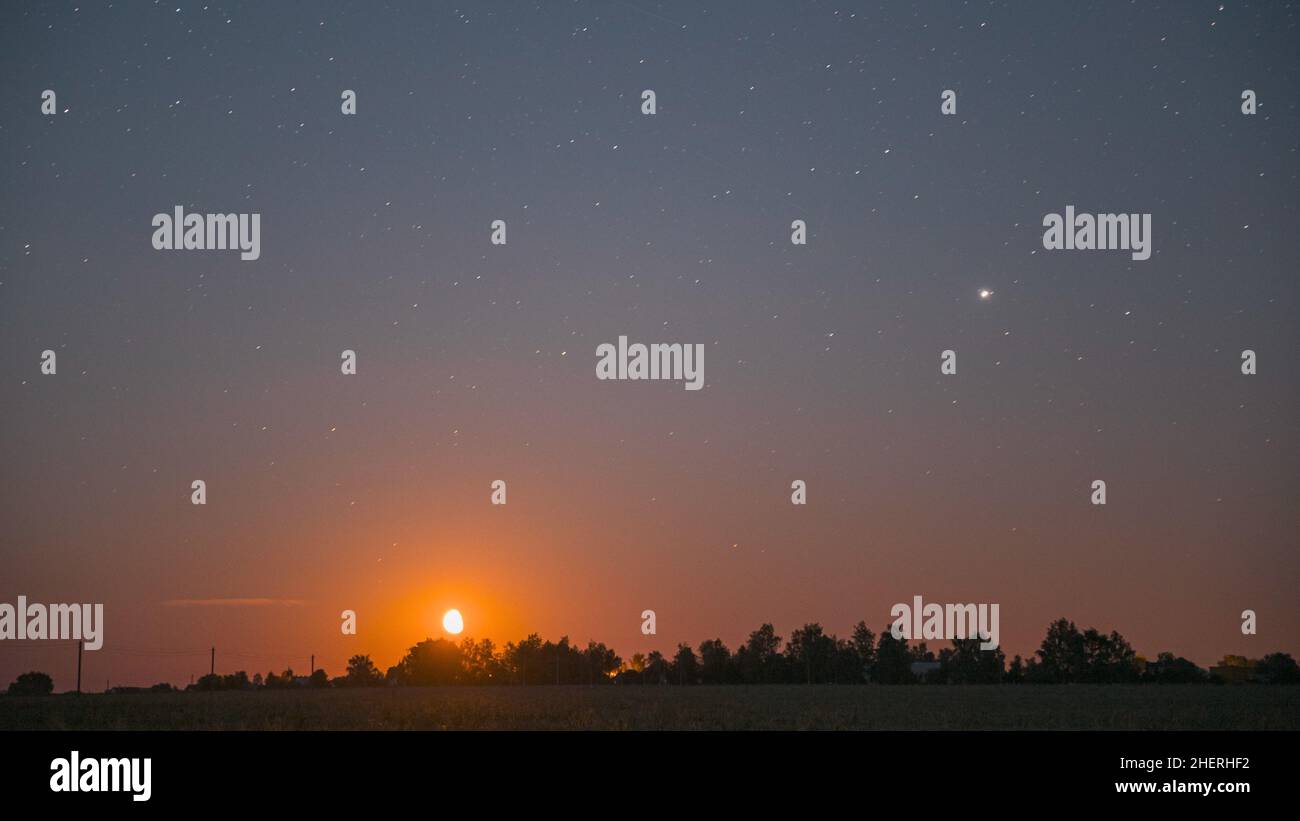 Moonrise Above Summer Filed. Night Countryside Summer Starry Night Sky ...