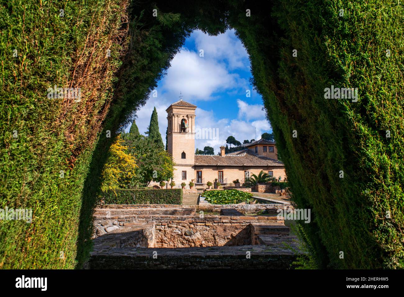 Generalife gardens in Alhambra Palace Granada Andalusia Spain. The ...