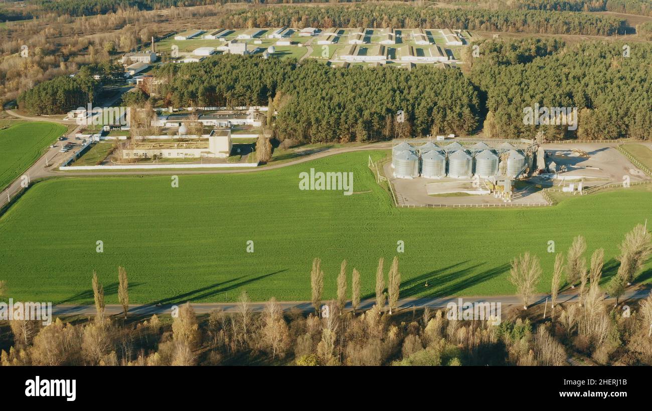 Aerial View Modern Granary, Grain-drying Complex, Commercial Grain Or ...