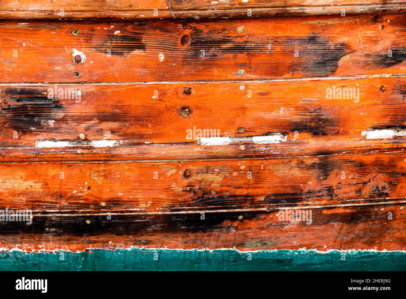 scratched off and decolorized boat surface in Majorca, Mallorca ...