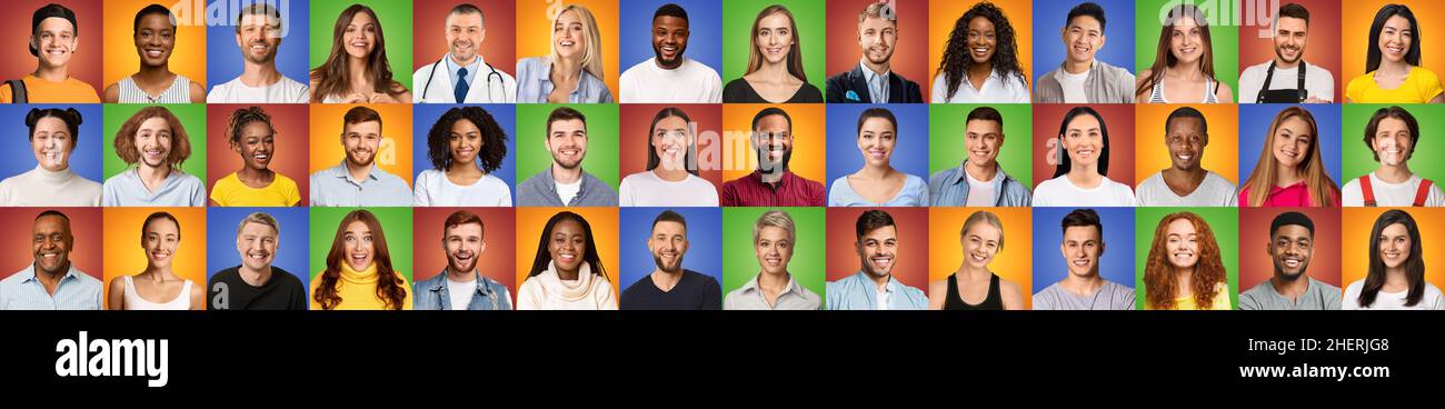 Creative Photo Collage With Happy Successful Multicultural Millennial ...