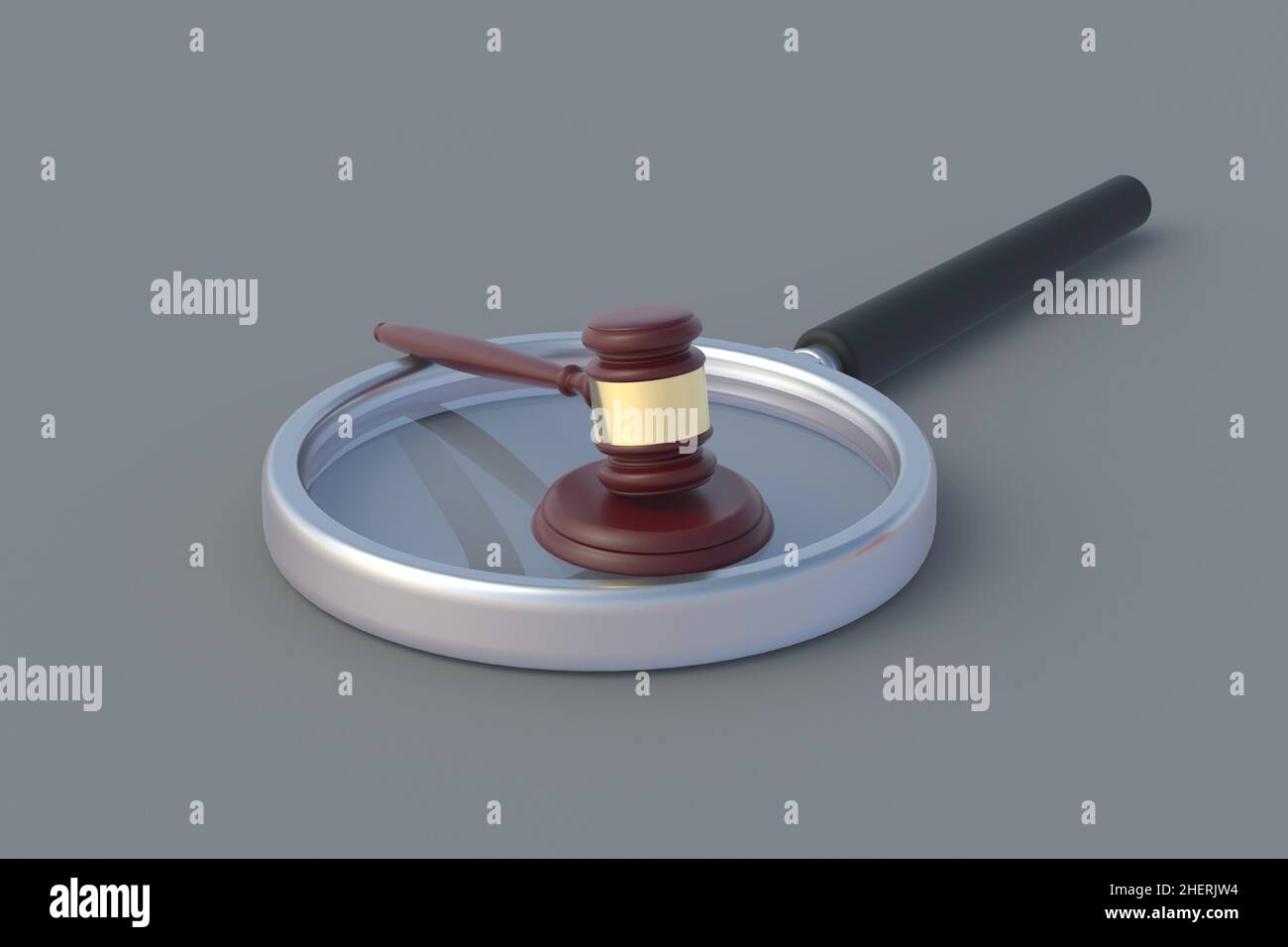 Judge hammer on magnifying glass on gray background. Search for ...