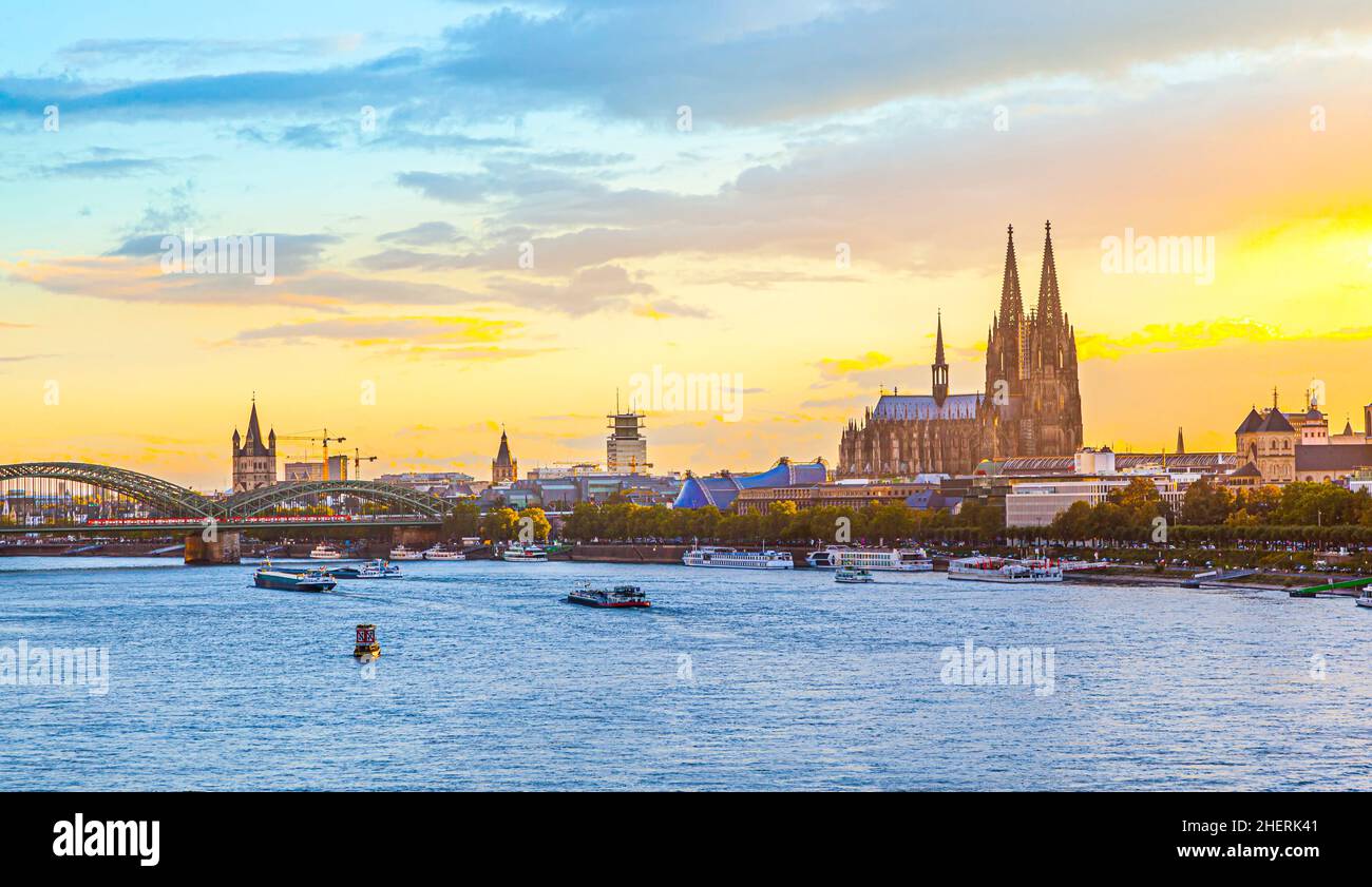 spectacular sunset in cologne with Dome and river Rhine Stock Photo - Alamy