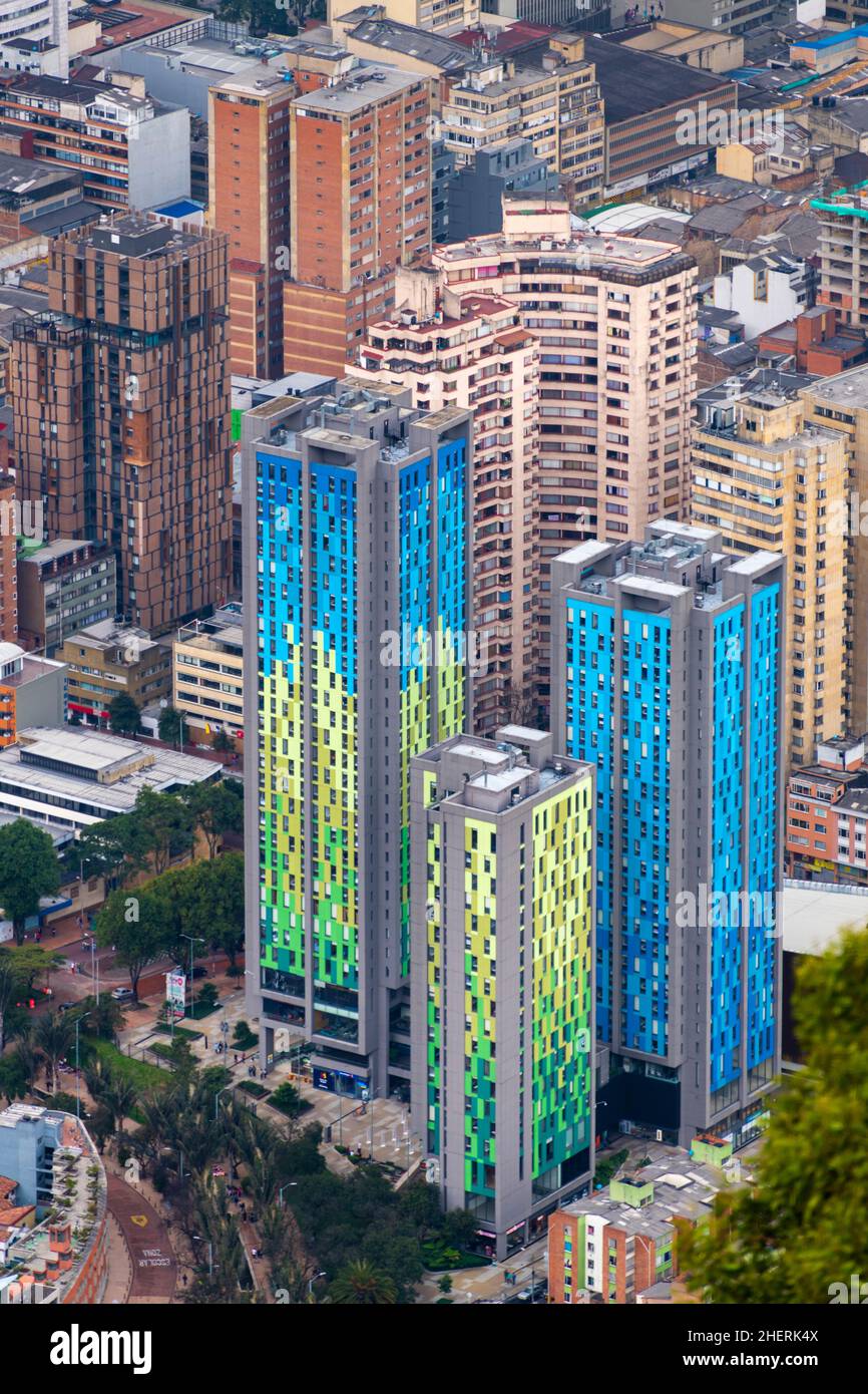 Colorful high-rise skyscrapers in the central Bogota, Colombia, South ...