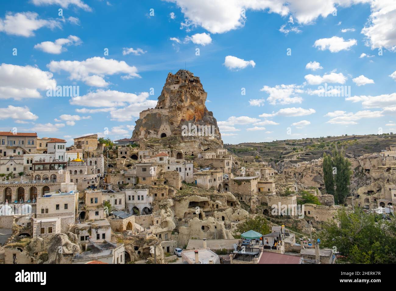 Ortahisar castle or central castle and fairy chimneys in Cappadocia ...
