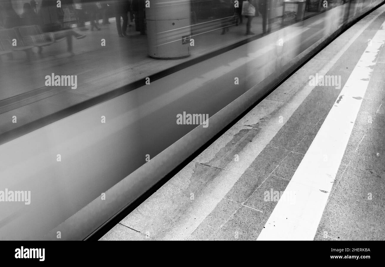 Subway station train in motion Black and White Stock Photos & Images ...