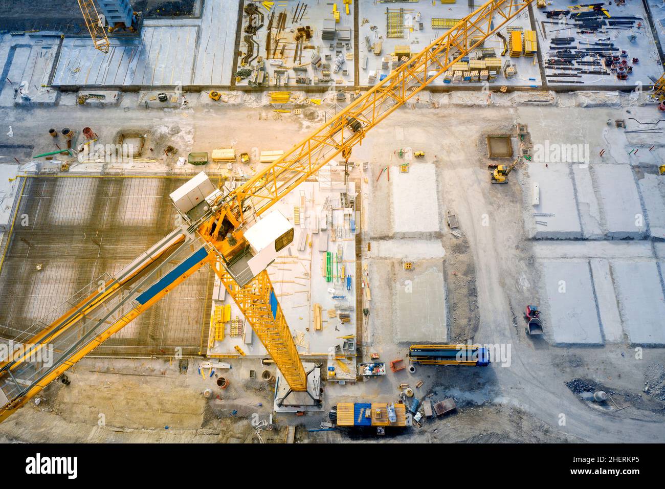 tower crane at construction site with base plate made of steel and ...