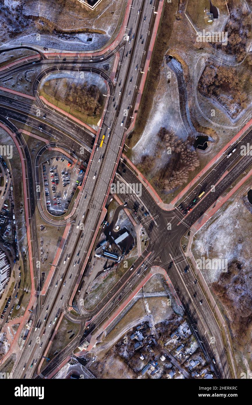 Aerial photo of multilevel junction highway passing in a city Stock ...