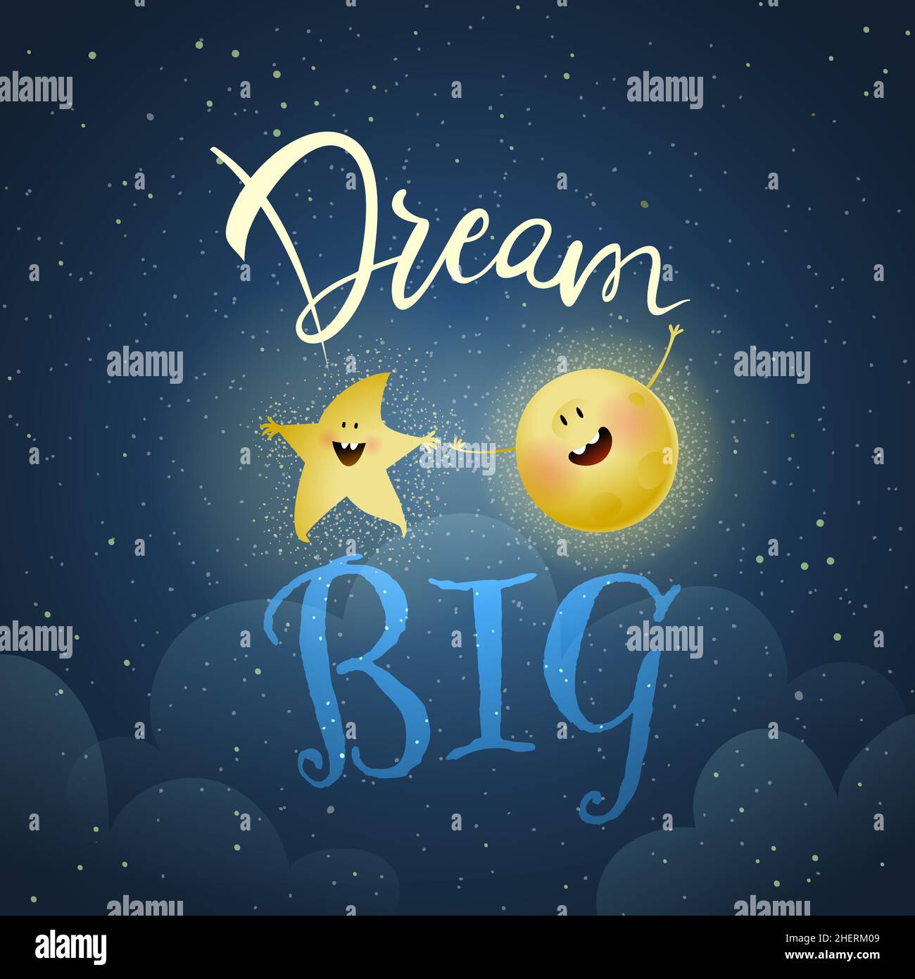 Dream Big Poster Quote for Kids with Moon and Star Stock Vector Image ...
