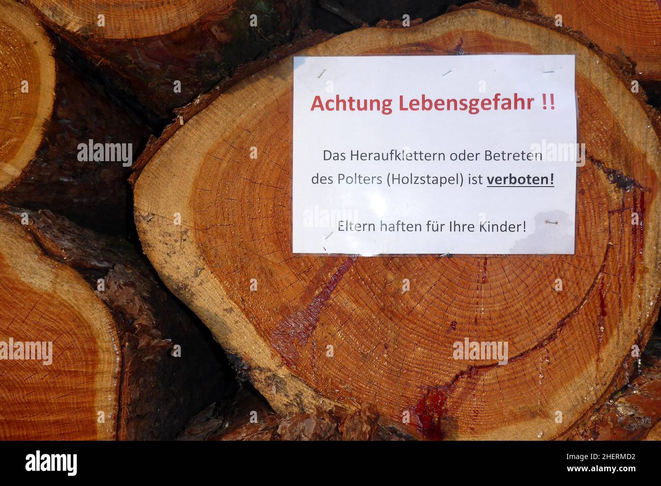 Danger warning Warning sign Accident hazard Climbing on sawn-off ...