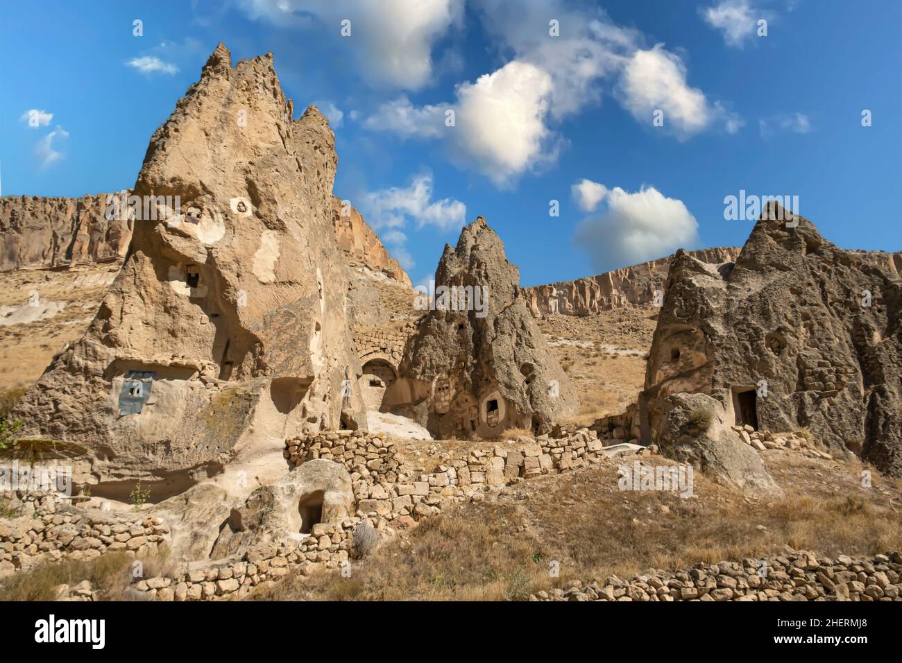 Fairy chimneys in Cappadocia Valley, Turkey. Mushroom shaped volcanic ...