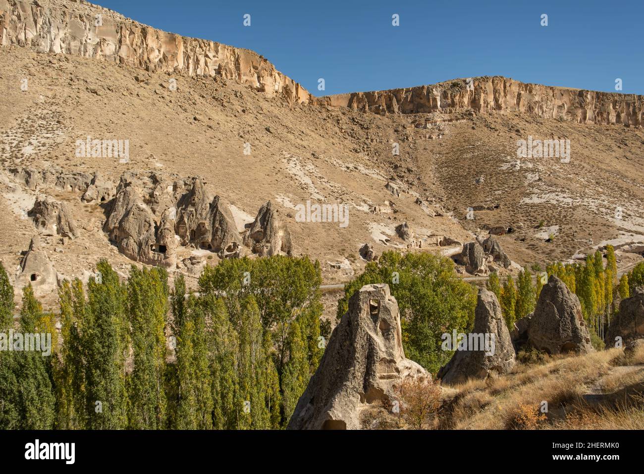 Fairy chimneys in Cappadocia Valley, Turkey. Mushroom shaped volcanic ...