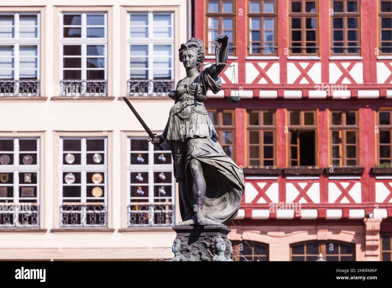Statue of Lady Justice in front of the Romer in Frankfurt - Germany ...