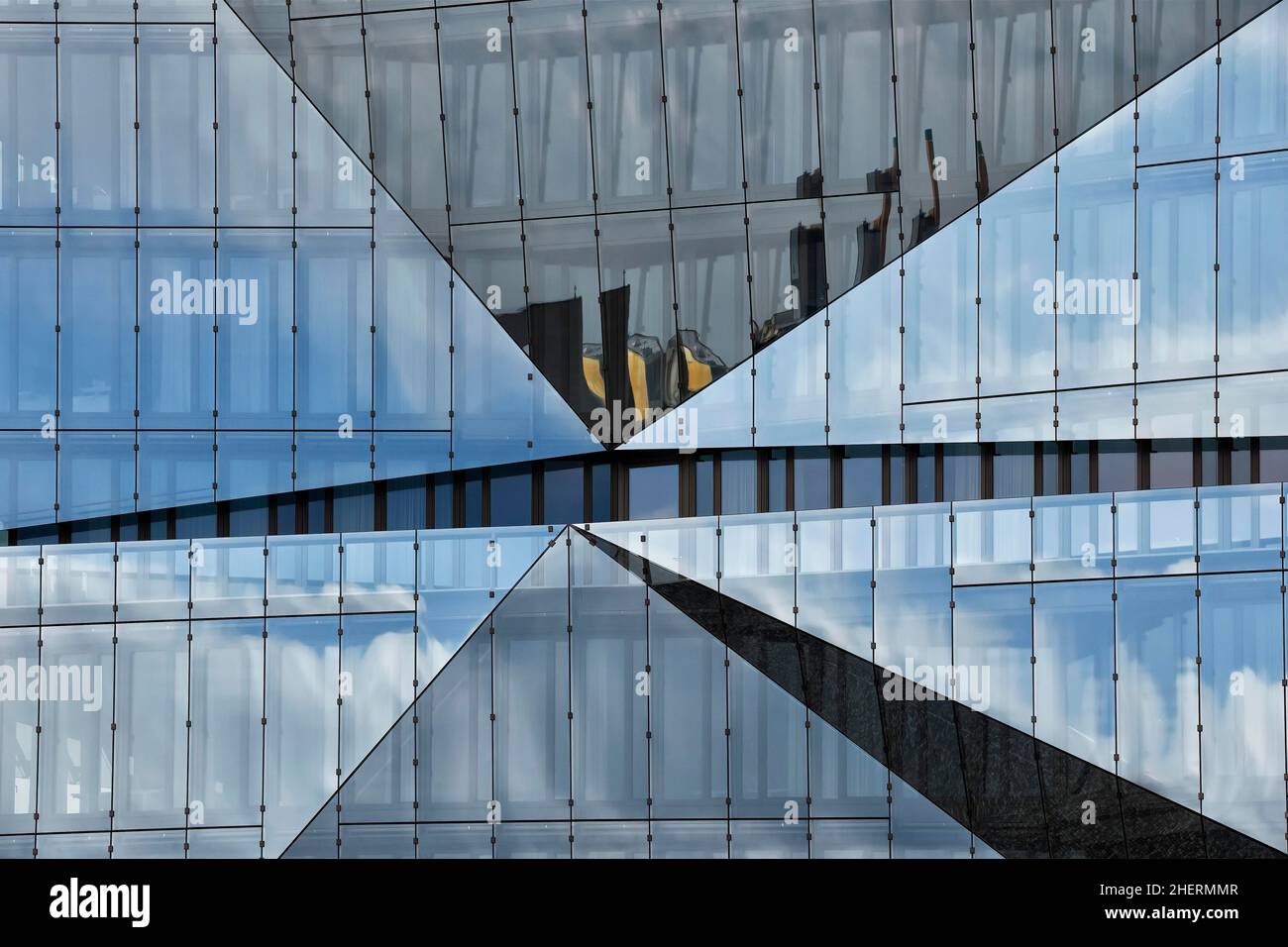 Reflection on a glass window facade, 3XN Cube building, Government ...