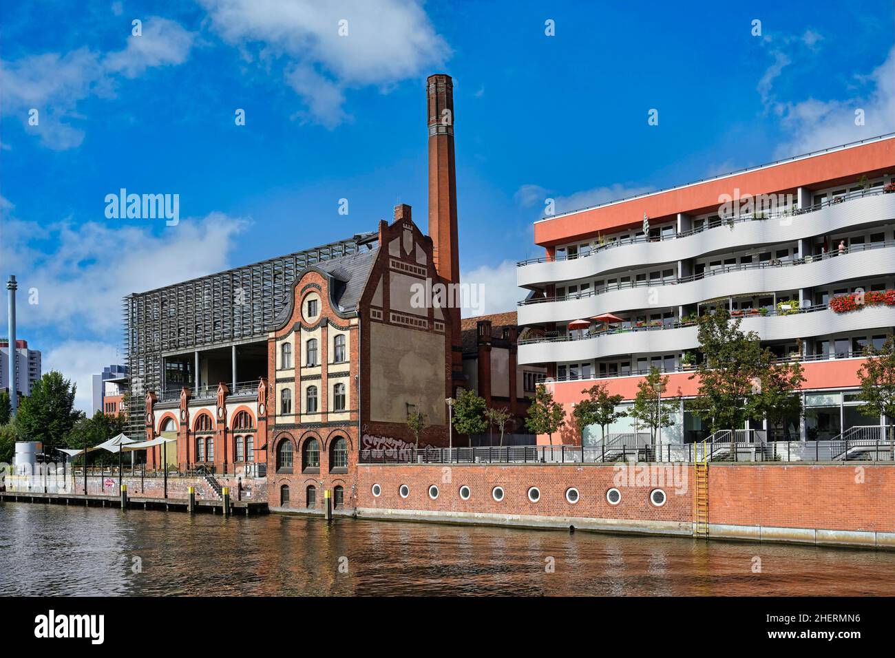 Modern and traditional buildings along the Spree river, Berlin, Germany ...
