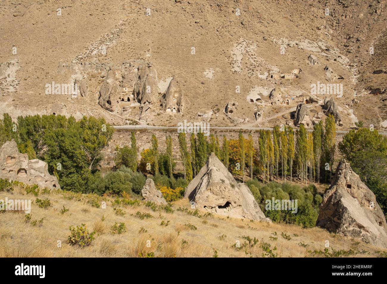 Fairy chimneys in Cappadocia Valley, Turkey. Mushroom shaped volcanic ...