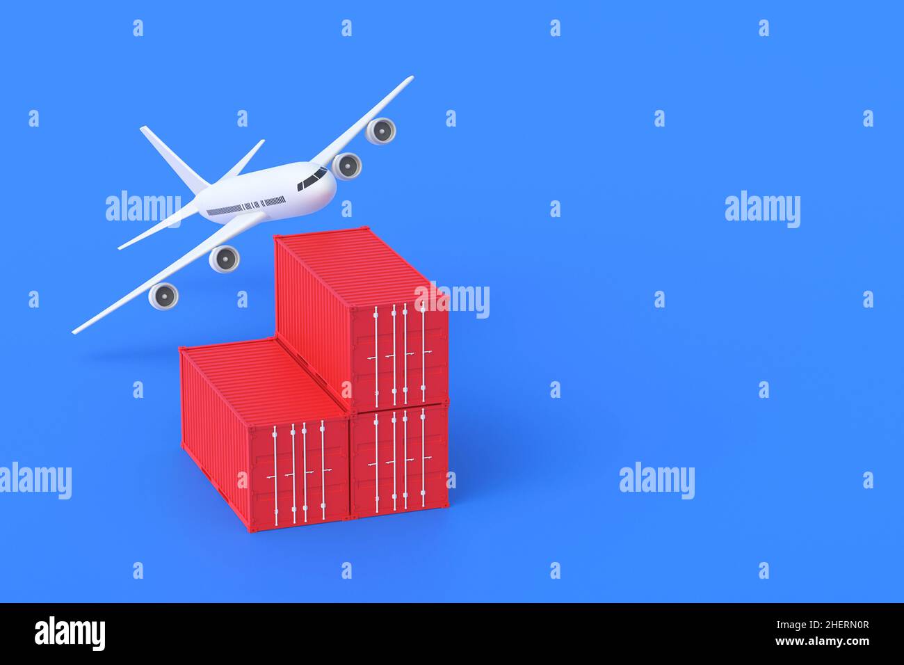 Freight container and airplane on blue background. Business concept ...
