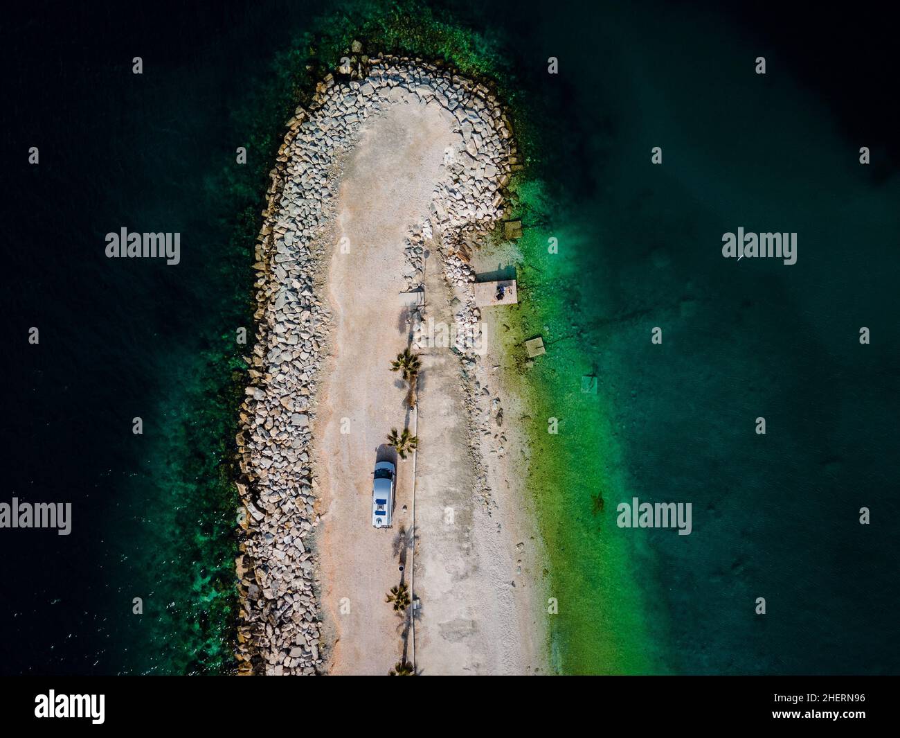 Kasjuni Beach, Split, Croatia. Aerial top down picture from above Stock ...