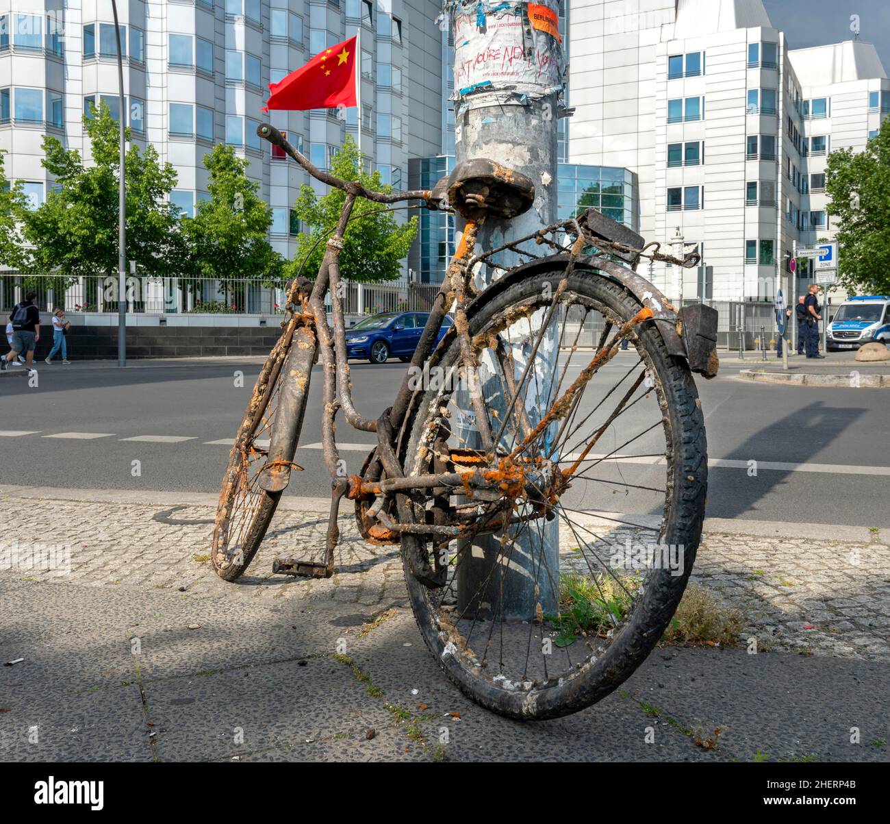Old and rusty bicycle parked at the roadside, Berlin, Germany Stock ...