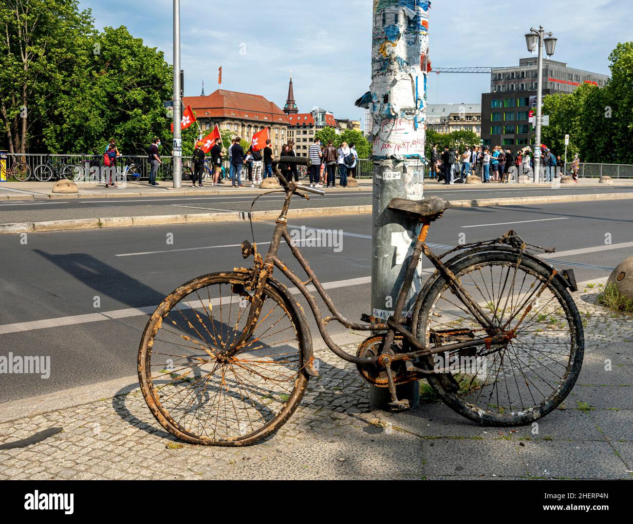 Old and rusty bicycle parked at the roadside, Berlin, Germany Stock ...