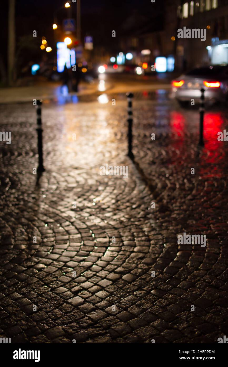 Evening in Vilnius old town blurred background. Night in a center of a ...