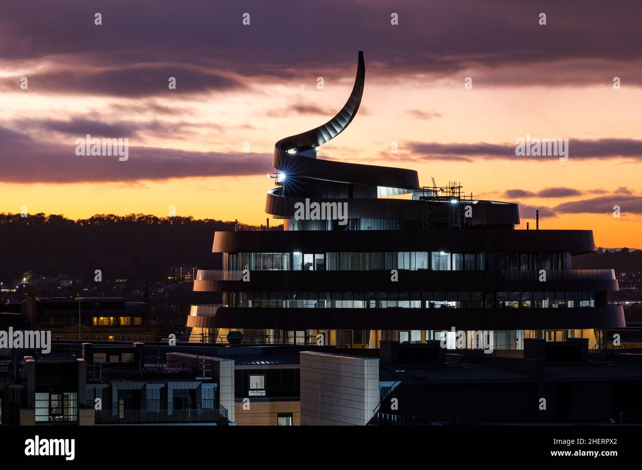 Newly constructed St James Quarter development lit at night with a ...
