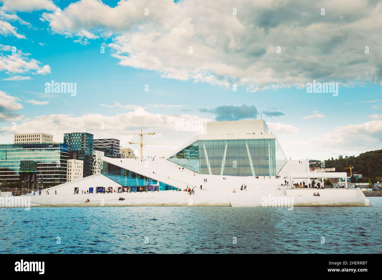Oslo Norway.Scenic Cityscape Of Opera House, Ultramodern Building With ...