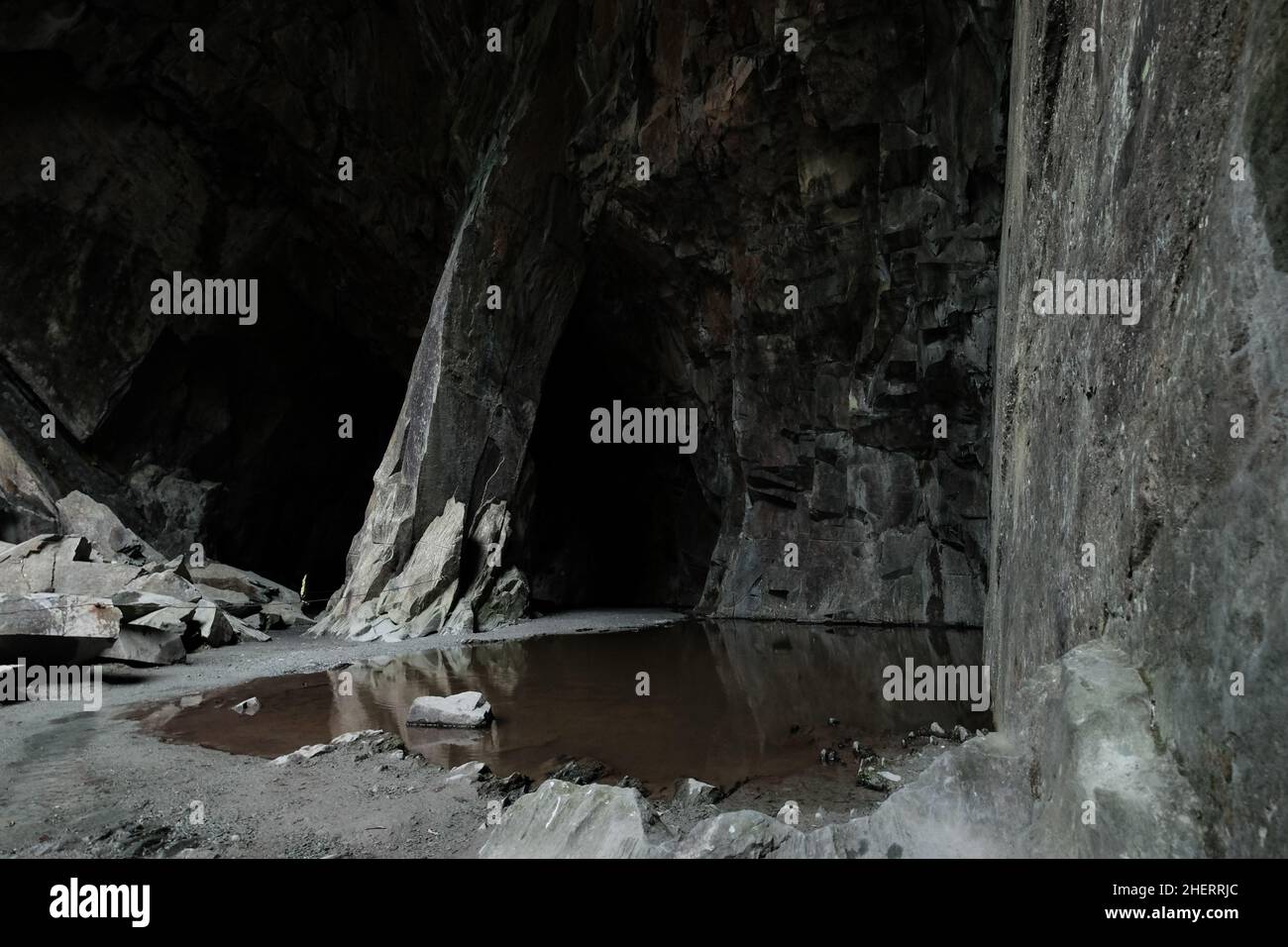 Cathedral Cave (Cathedral Quarry), Little Langdale, Lake District Stock ...