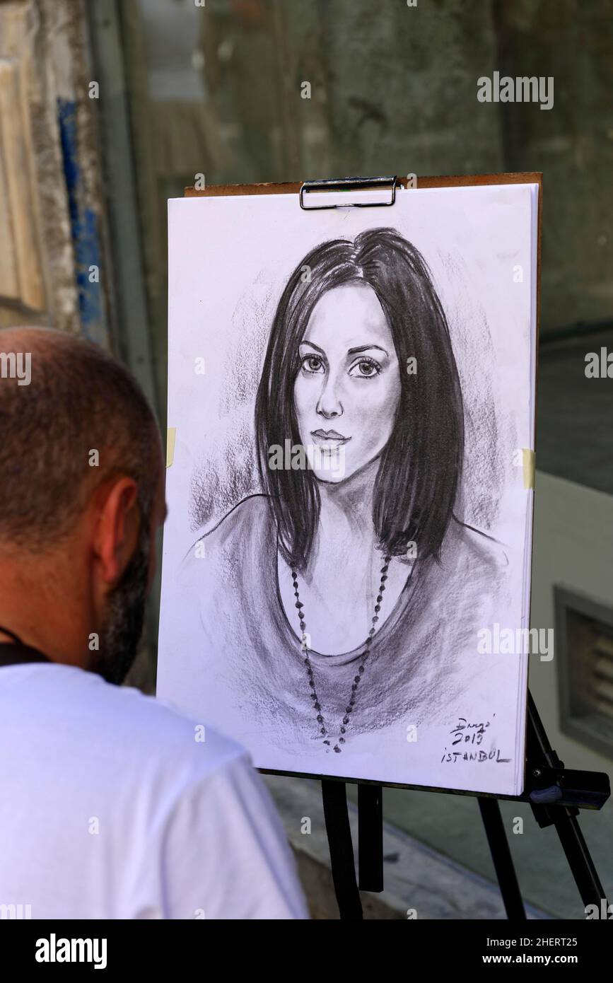 Portrait, portrait artist, old town, Istanbul, European part, Turkey ...