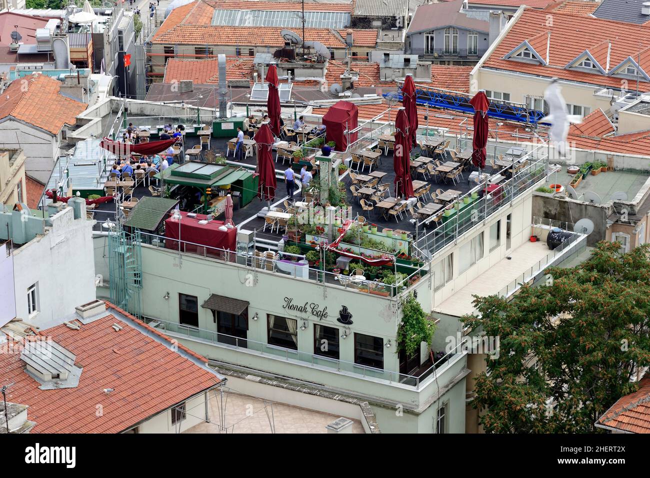 View from Galata Tower on roof terrace, Istanbul, European part, Turkey ...