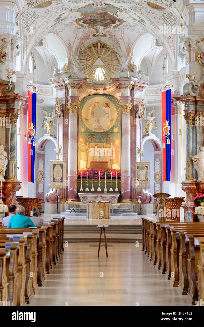 Interior view with altar and choir area, Benedictine Archabbey of ...